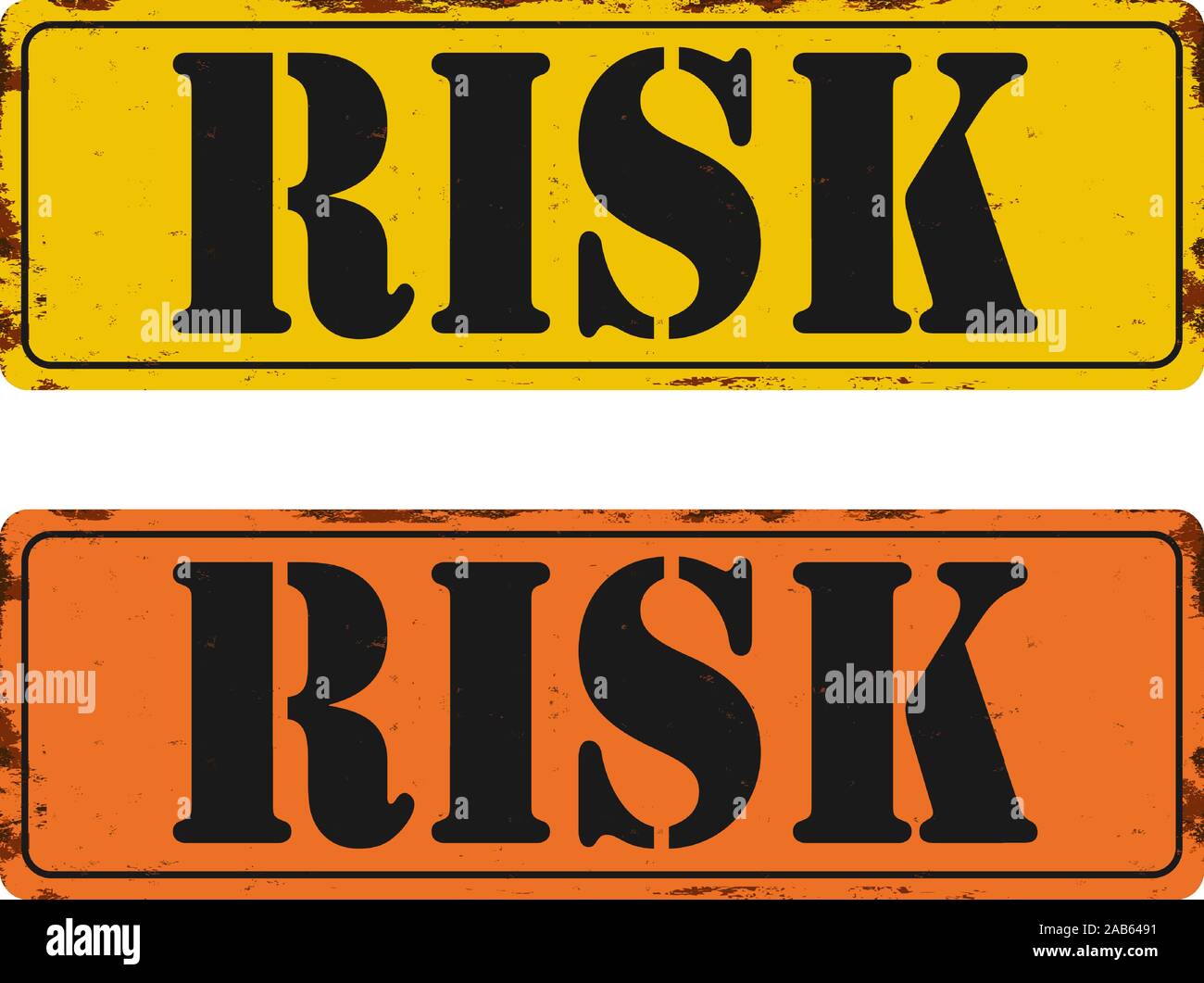 text risk rusty metal warning sign on a white background Stock Vector ...