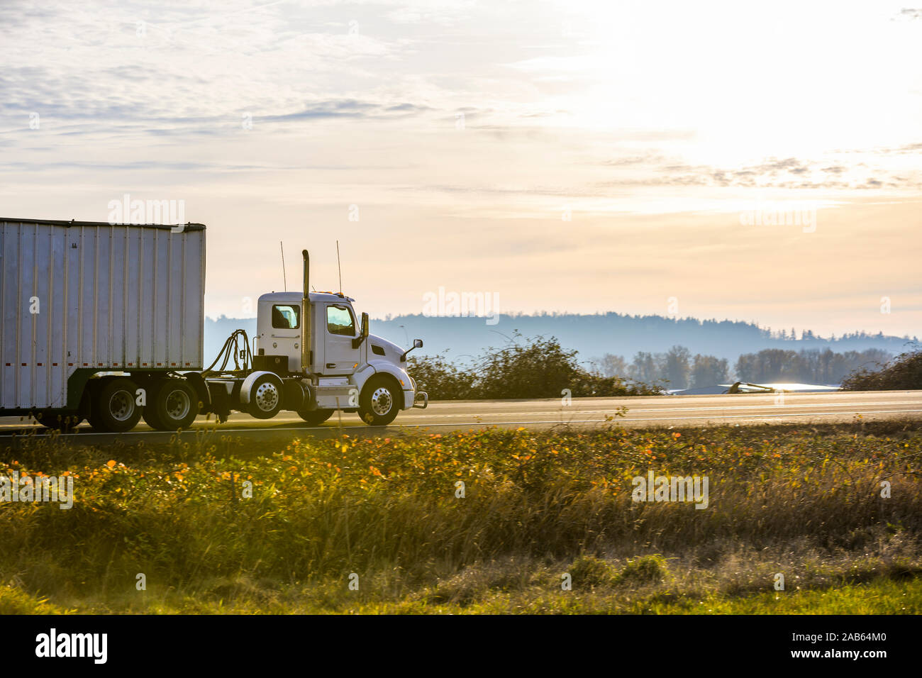 Powerful big rig white day cab industrial grade semi truck for local ...