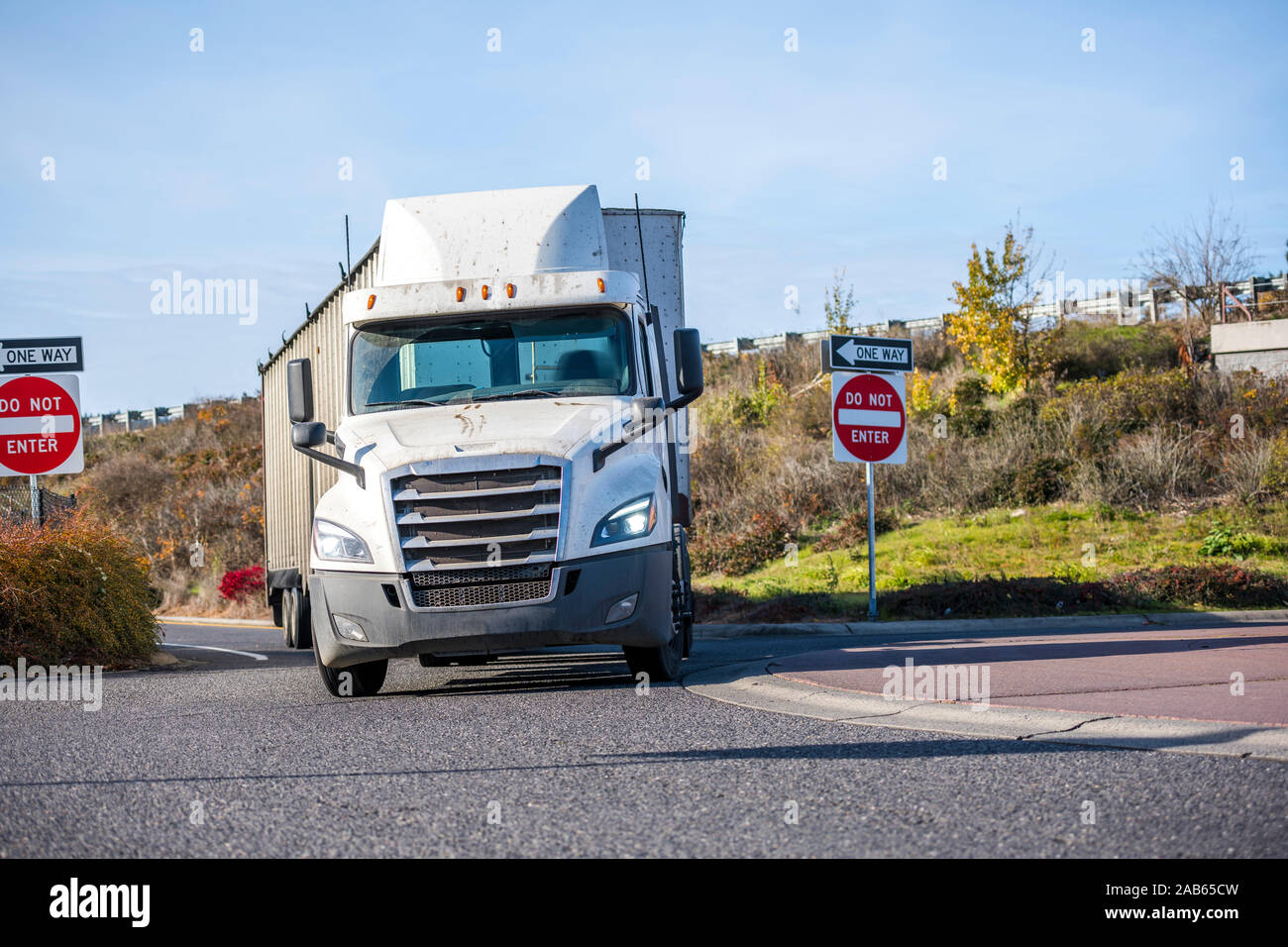 Powerful big rig white day cab industrial grade semi truck for local ...