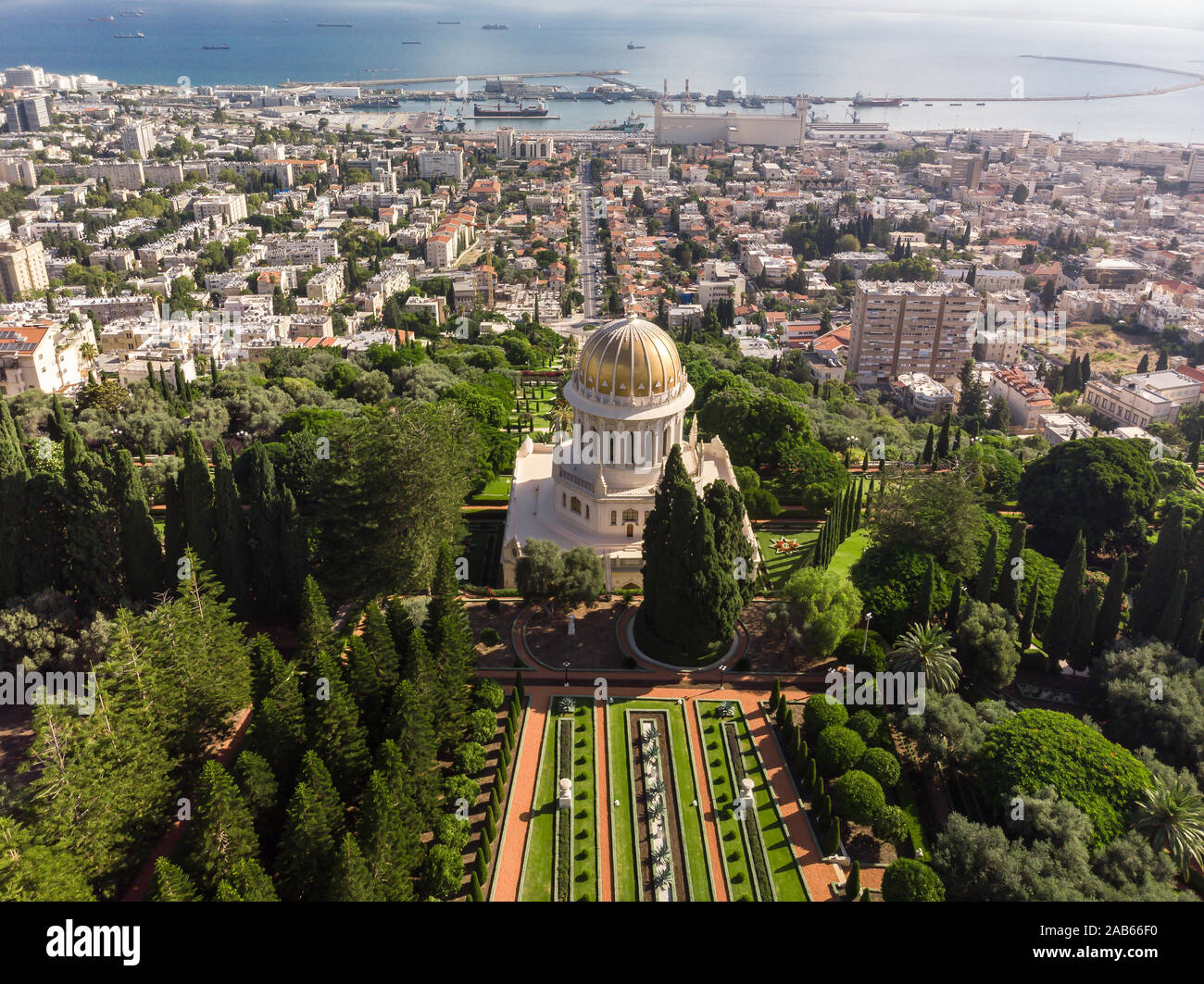 Beautiful view of the Baha'i gardens and on the lower city of Haifa ...