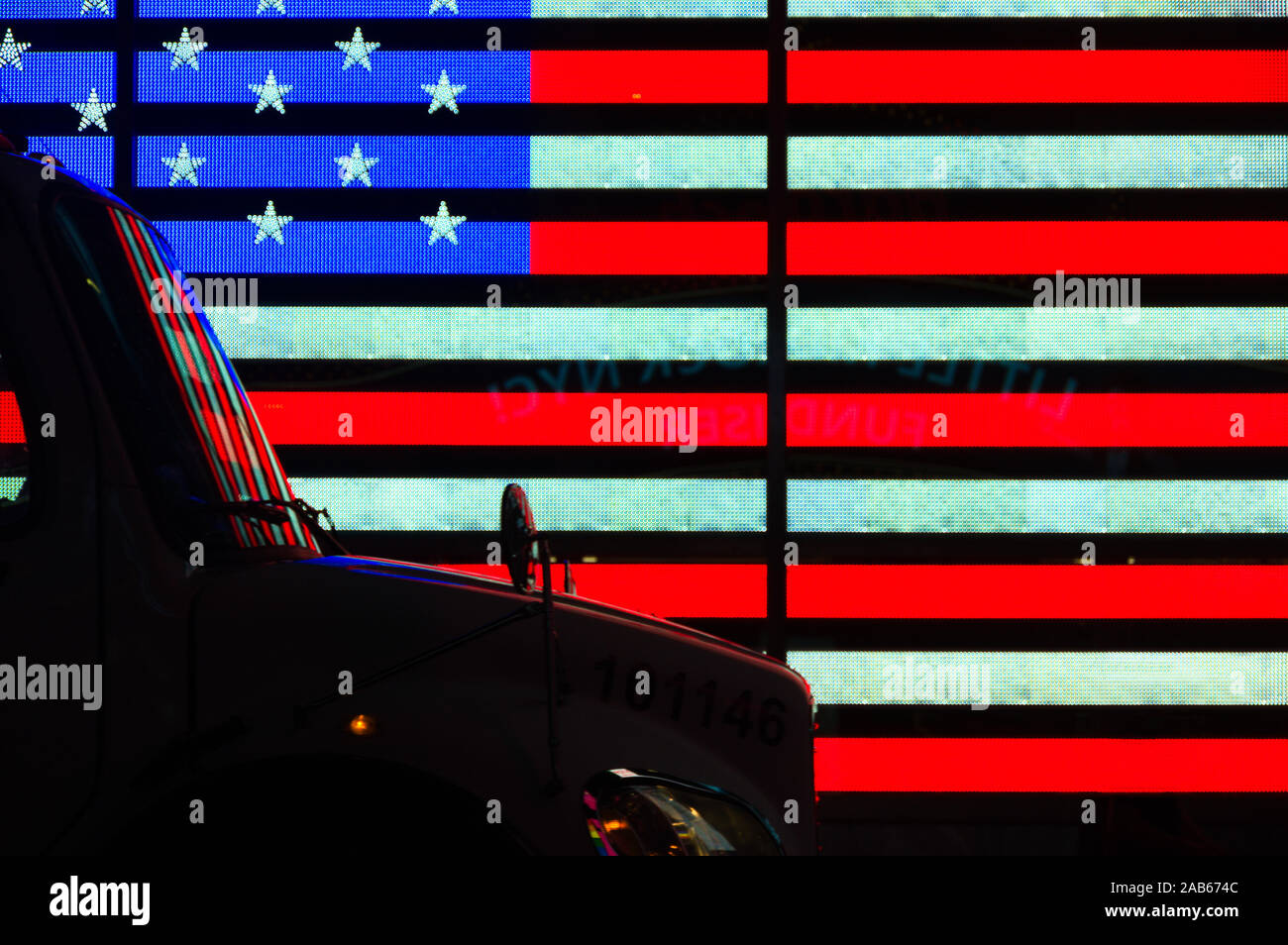 United State of America neon flag in Times Square, New York City Stock ...