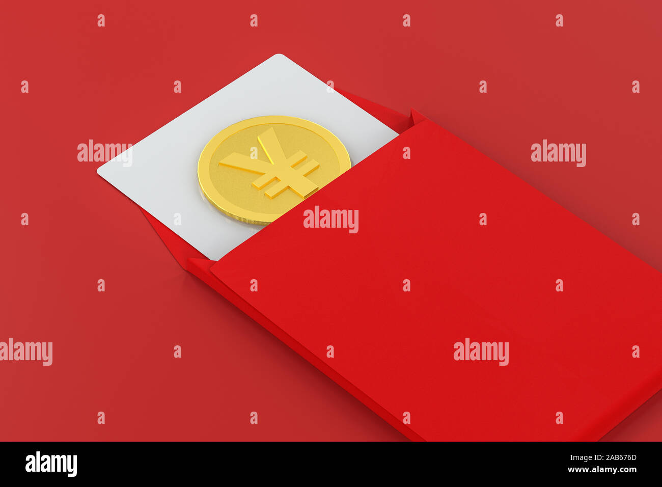 Red package with golden coin inside, red background, festive theme, 3d ...