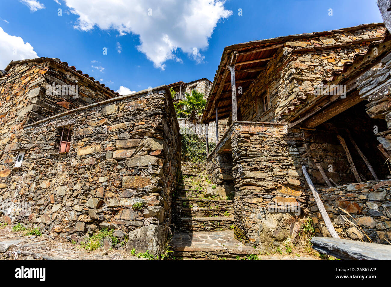 Traditional schist architecture in the village of Candal, nestled in ...