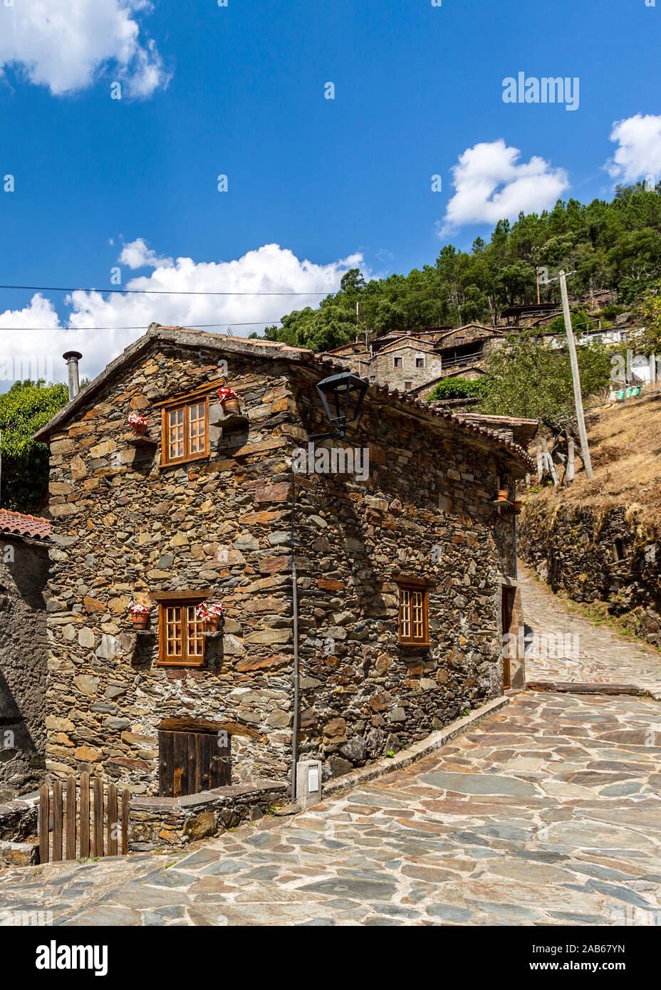 Traditional schist architecture in the village of Candal, nestled in ...