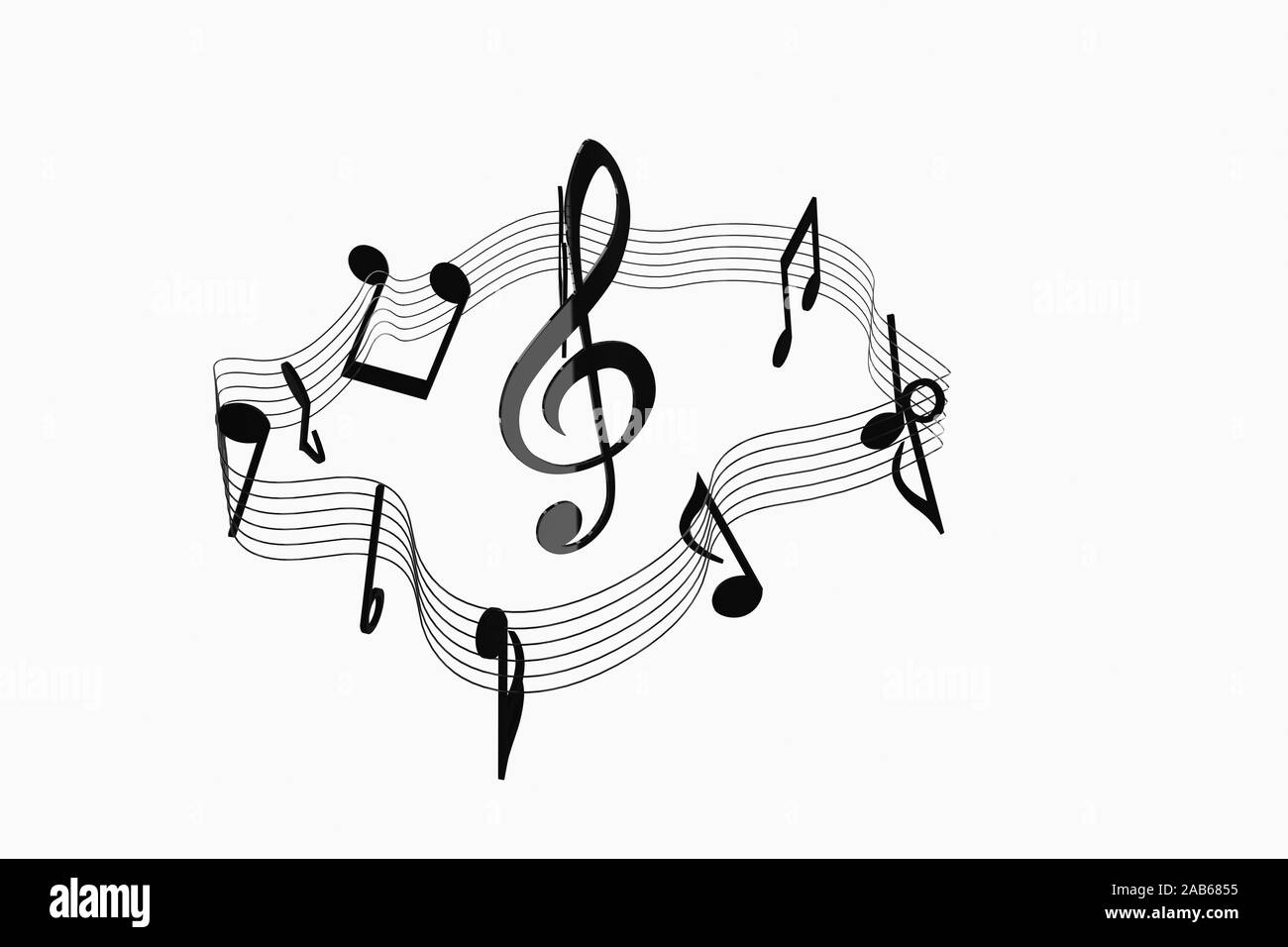Black music notes with white background, 3d rendering. Computer digital ...