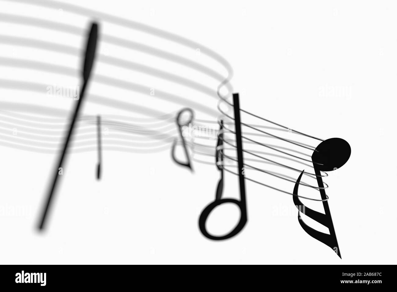 Black music notes with white background, 3d rendering. Computer digital ...