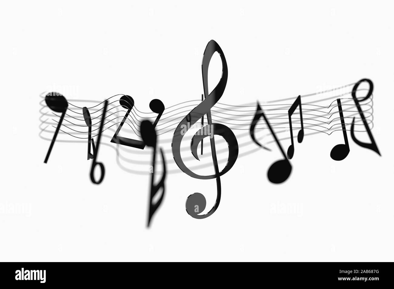Black music notes with white background, 3d rendering. Computer digital ...