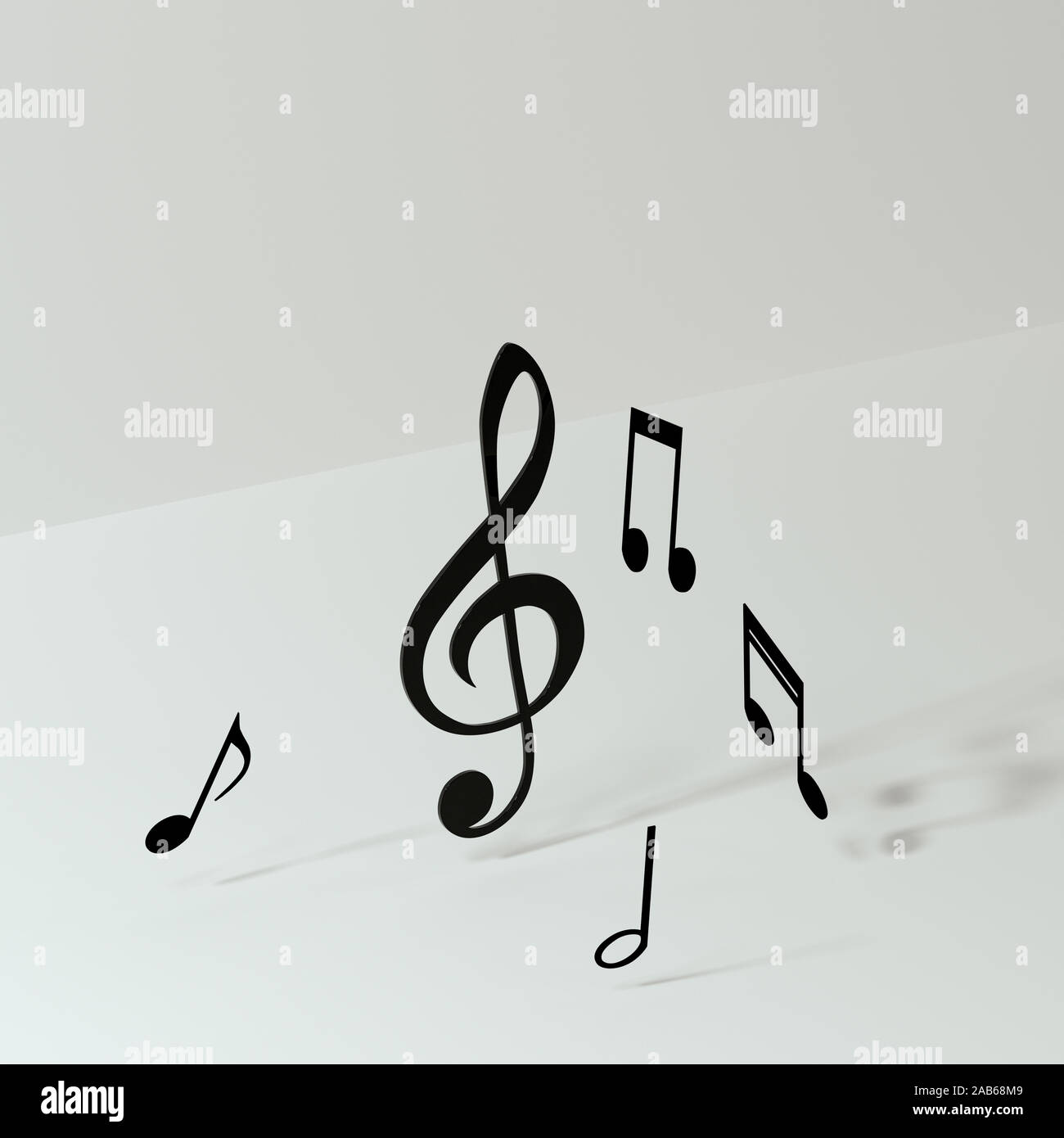 Black music notes with white background, 3d rendering. Computer digital ...