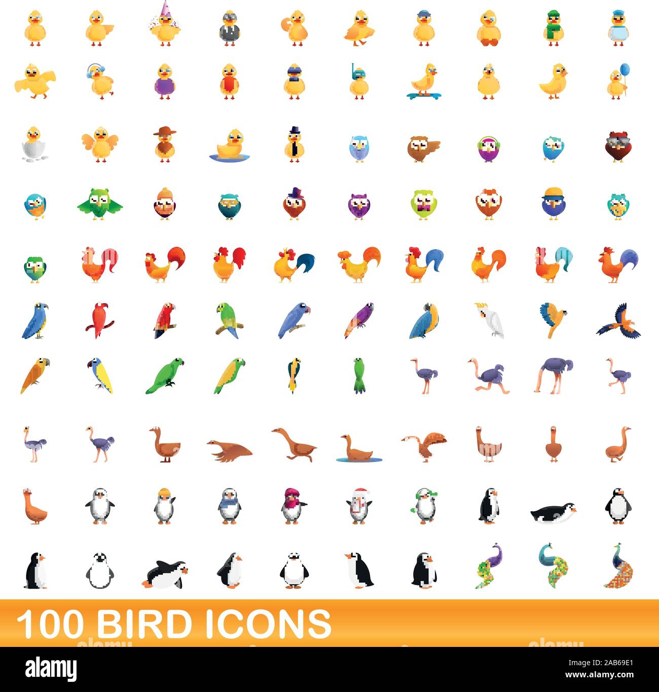 100 bird icons set. Cartoon illustration of 100 bird icons vector set ...