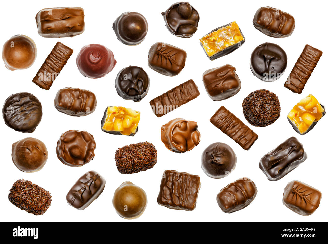 Assorted chocolate candies, isolated on a white background, clipping ...
