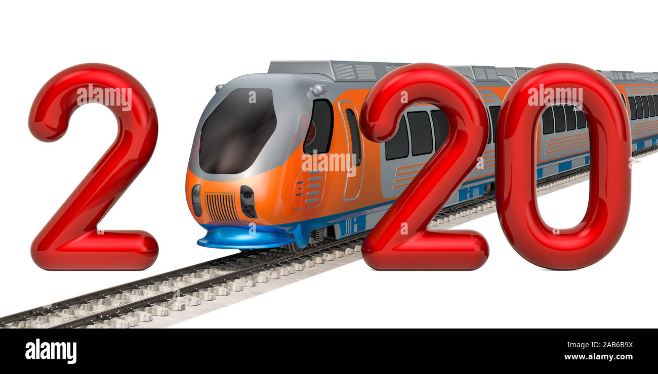 2020 concept with modern train, 3D rendering isolated on white ...