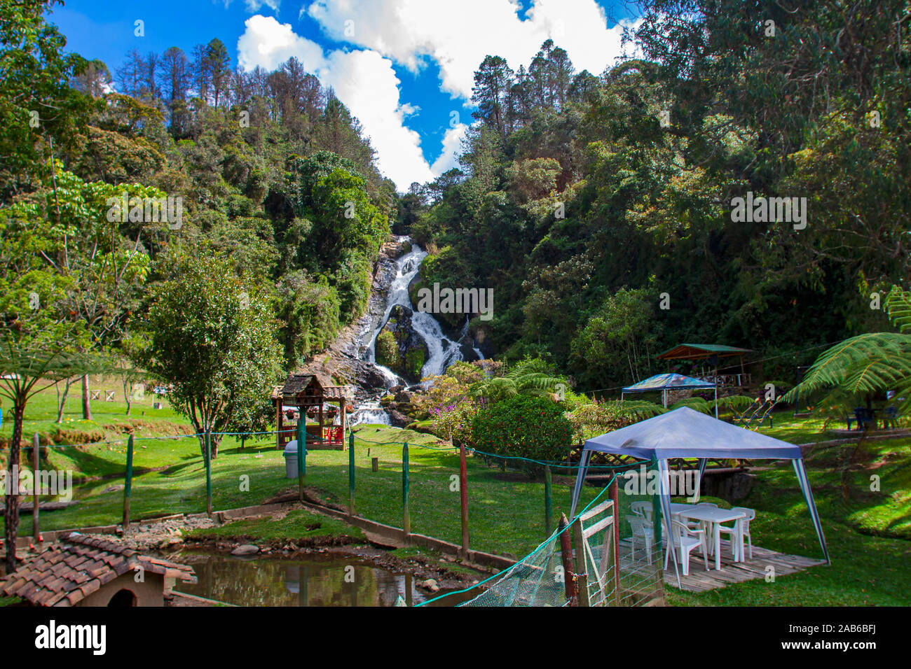 The Tequendamita waterfall is located in a small mountain village in ...