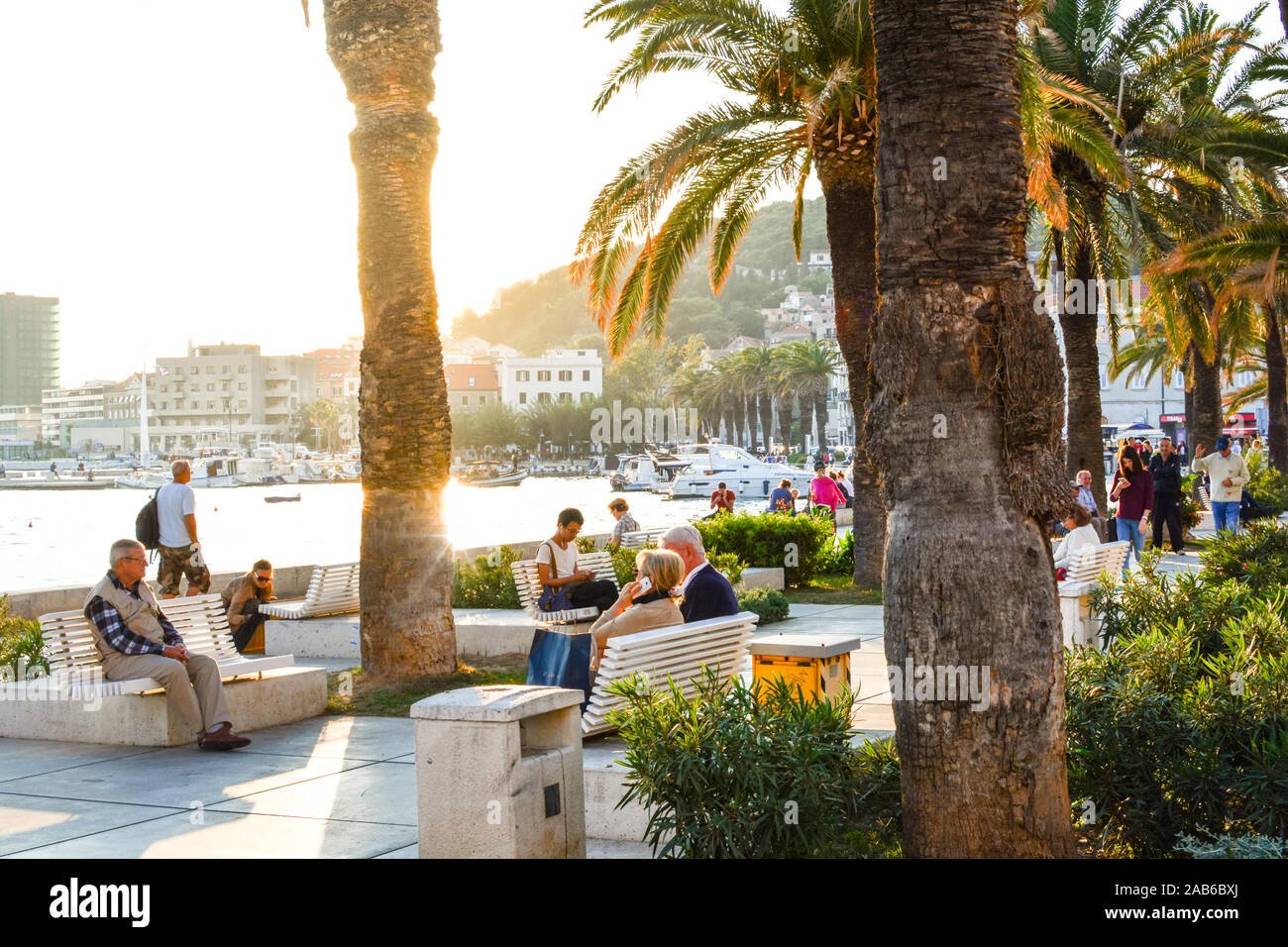 Afternoon at the Riva Promenade at the harbor of Split Croatia as ...
