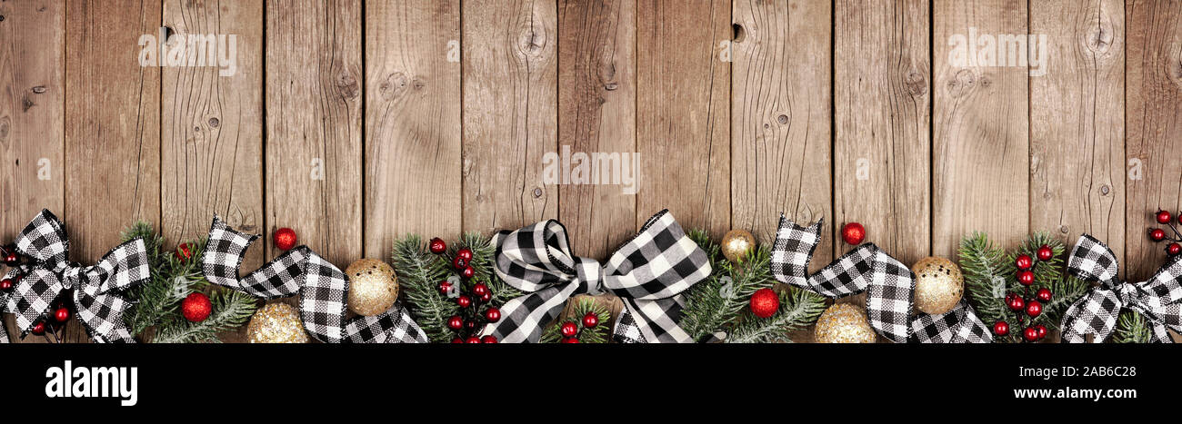 Christmas border banner with white and black checked buffalo plaid ...