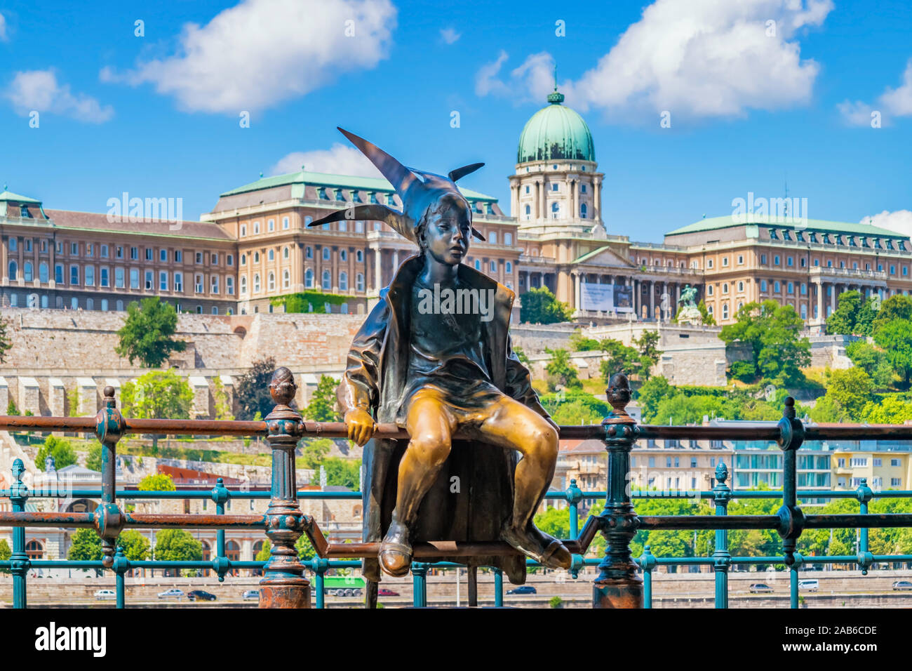 The Little Princess (Kiskirálylány) statue on the Danube promenade in Budapest, Hungary. It was ...