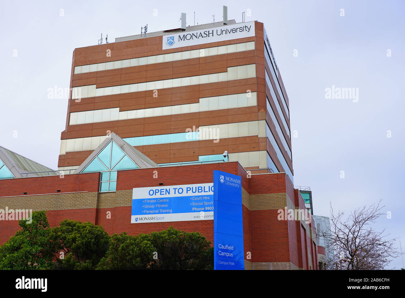 MELBOURNE, AUSTRALIA -12 JUL 2019- View of the campus of Monash ...