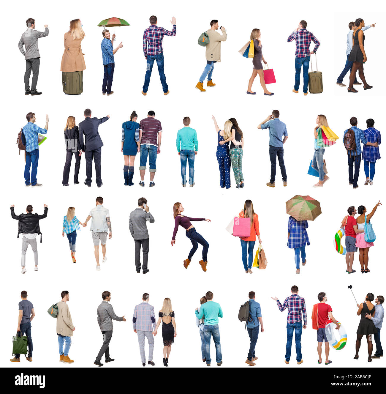 Collection " Back view people ". Rear view people set. backside view of ...