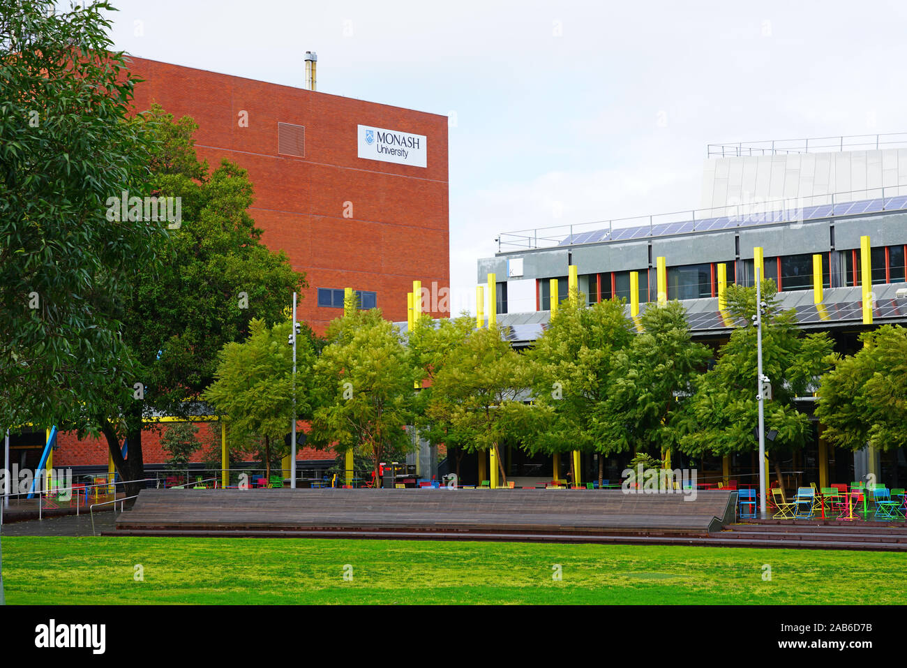 MELBOURNE, AUSTRALIA -12 JUL 2019- View of the campus of Monash ...