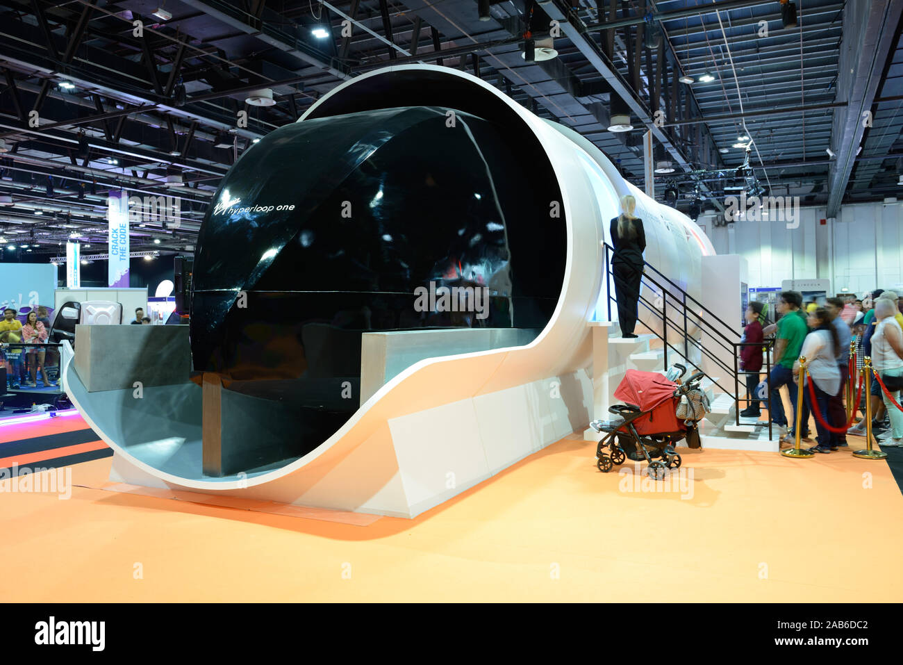 DUBAI, UAE - NOVEMBER 16: The Virgin Hyperloop One prototype and people ...