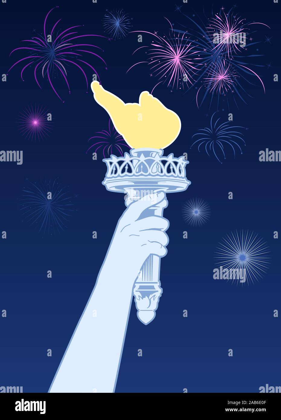 Statue of Liberty torch with celebration fireworks Stock Vector Image ...
