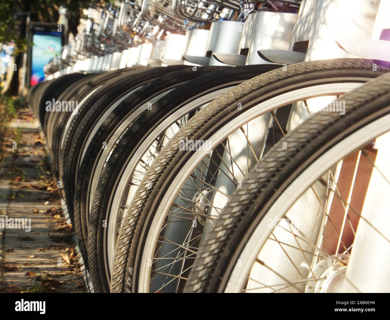 Bicycles line up in the street Stock Photo - Alamy