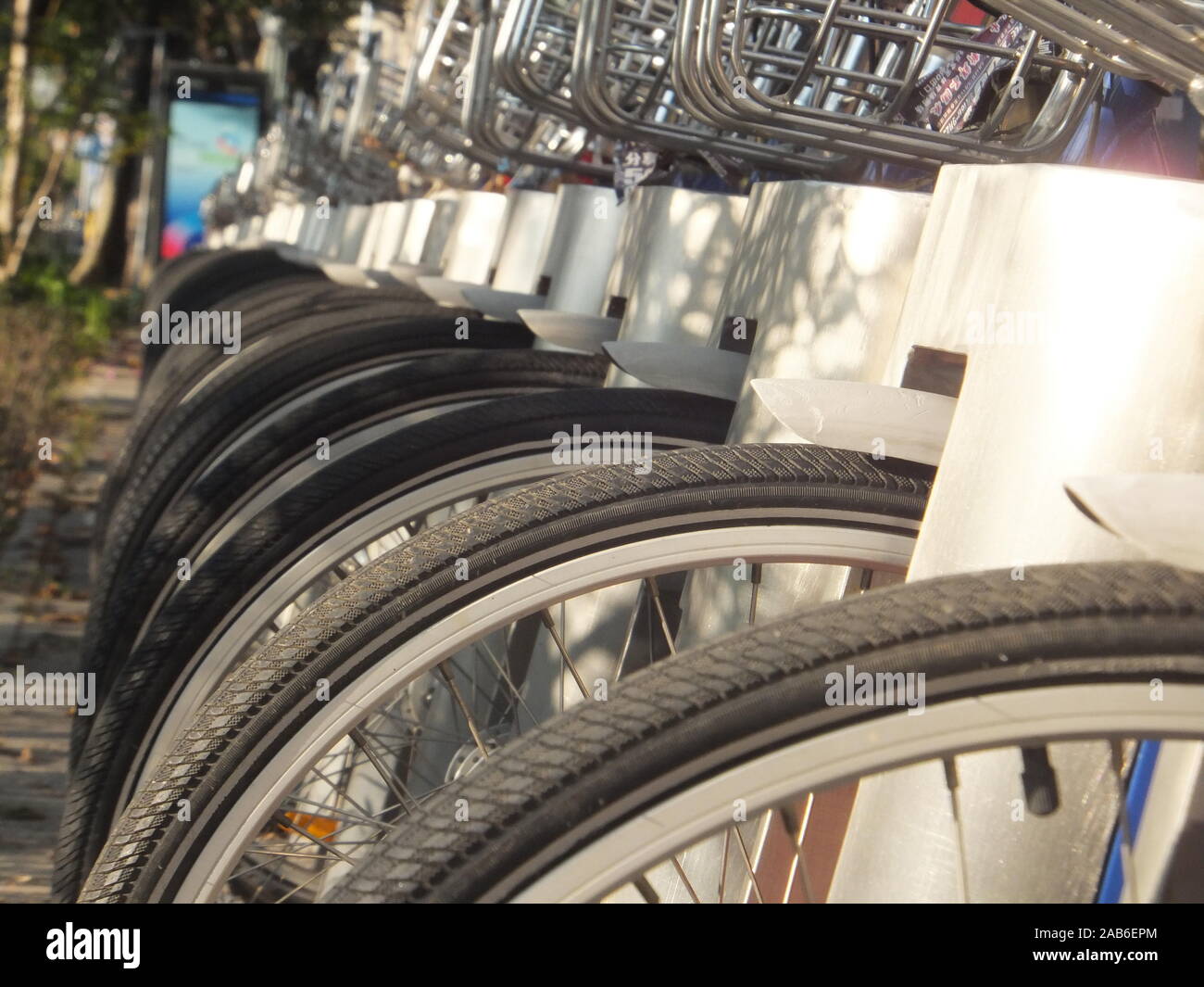 Bicycles line up in the street Stock Photo - Alamy
