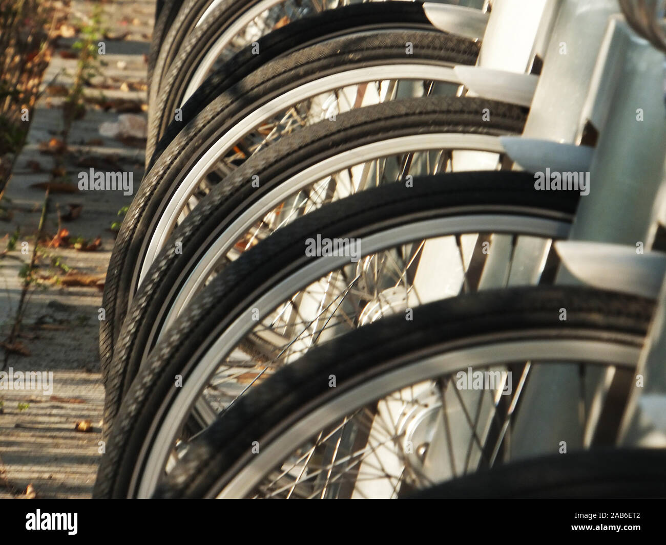 Bicycles line up in the street Stock Photo - Alamy