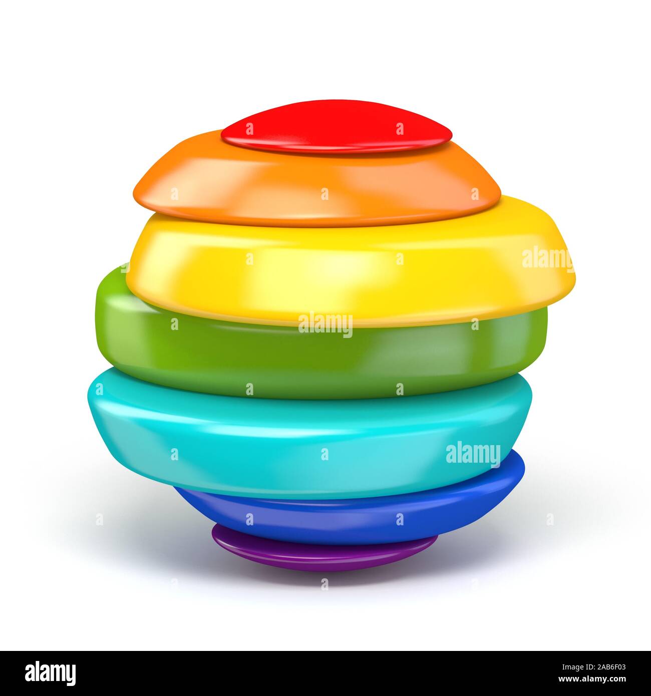 Sliced rainbow colored ball 3D render illustration isolated on white ...