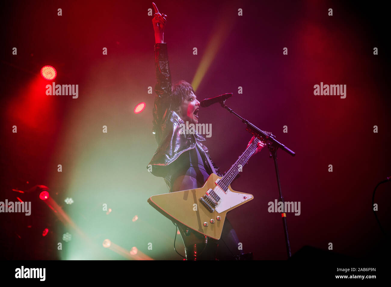 Nottingham, UK. 25th November 2019. Halestorm perform live on stage at ...