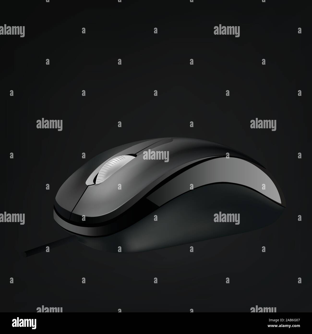 Computer mouse with wheel isolated on black background, vector ...