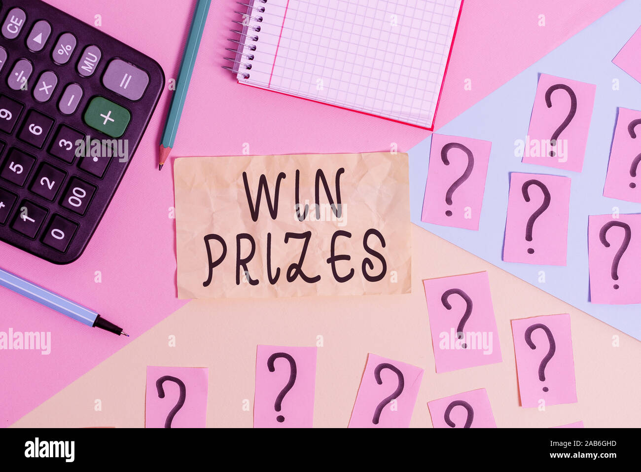 Writing note showing Win Prizes. Business concept for something given ...