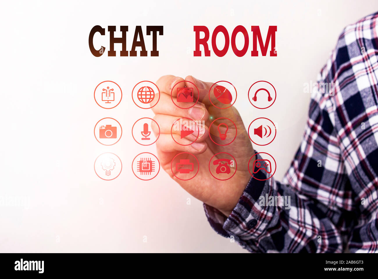 Conceptual hand writing showing Chat Room. Concept meaning area on the ...