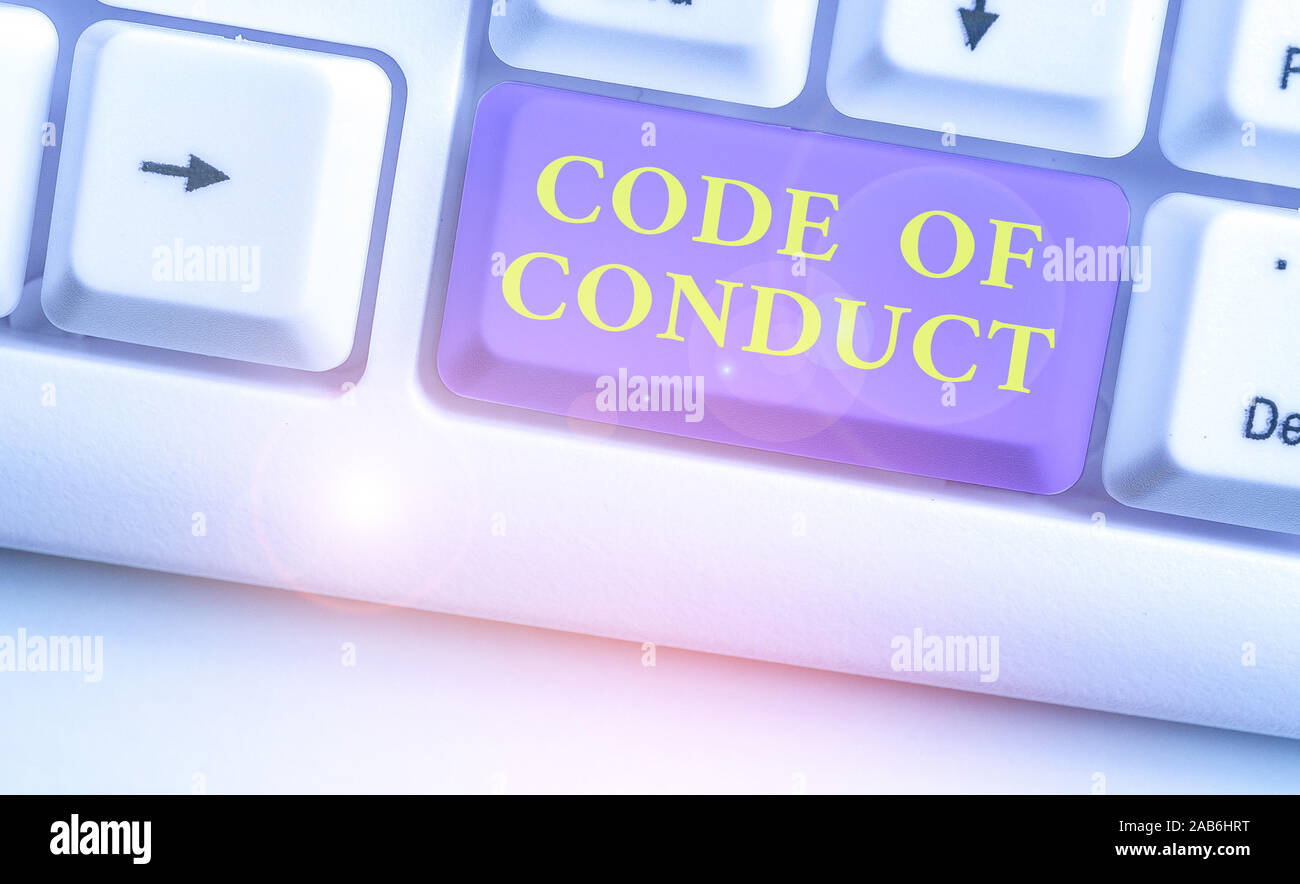 Word writing text Code Of Conduct. Business photo showcasing Ethics ...
