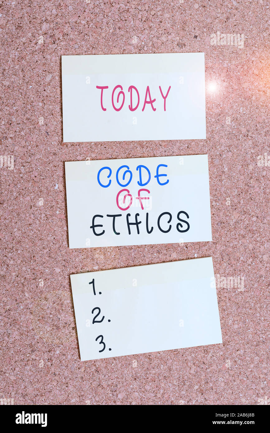 Text sign showing Code Of Ethics. Business photo showcasing Moral Rules ...