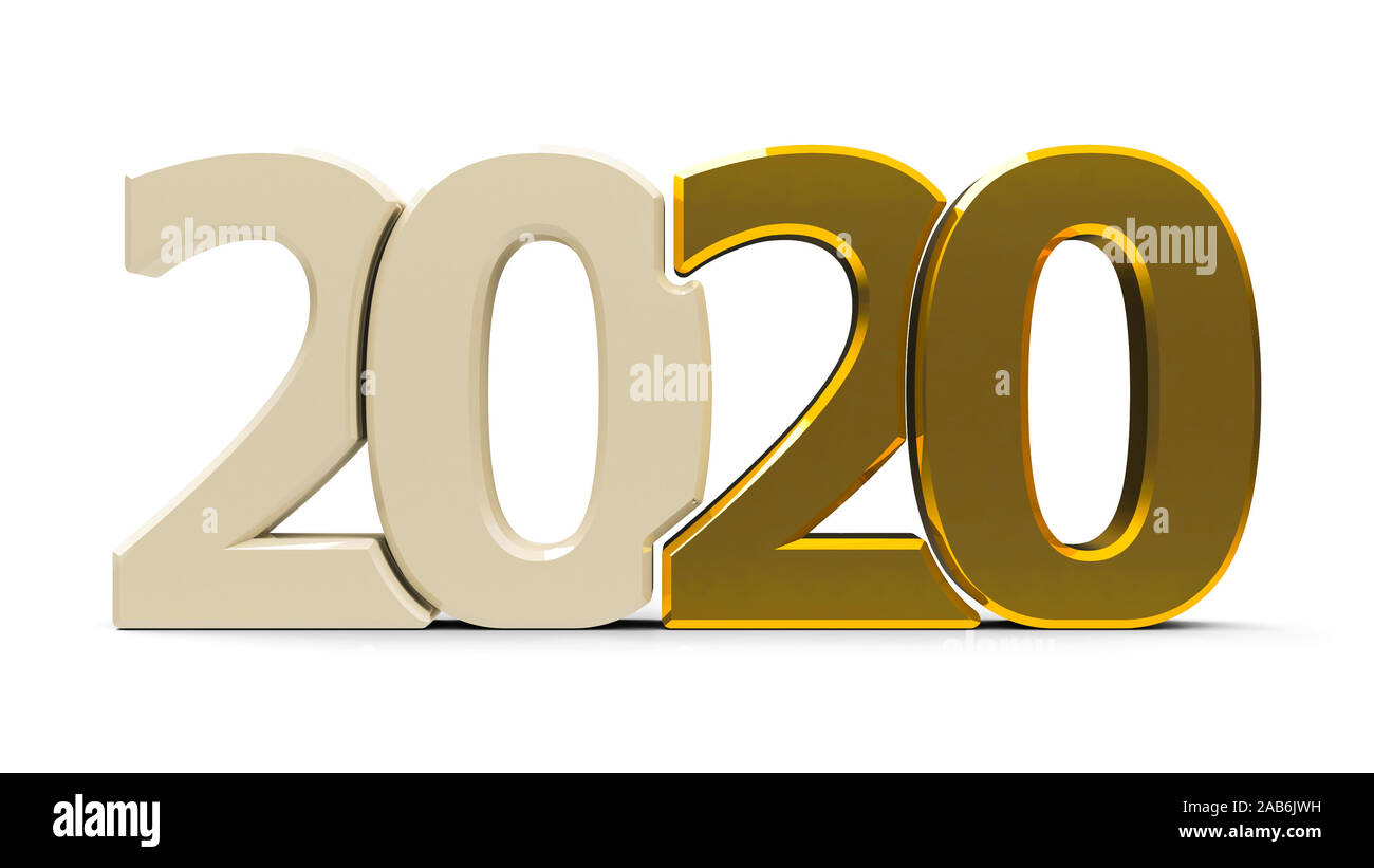 Gold 2020 symbol, icon or button isolated on white background ...