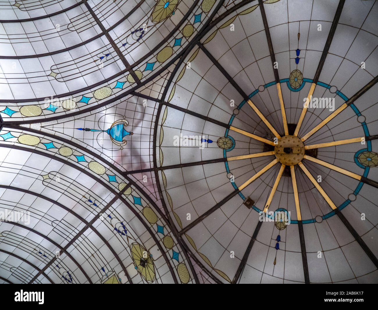 Dome and arched stained glass lead light ceiling in retail shopping ...