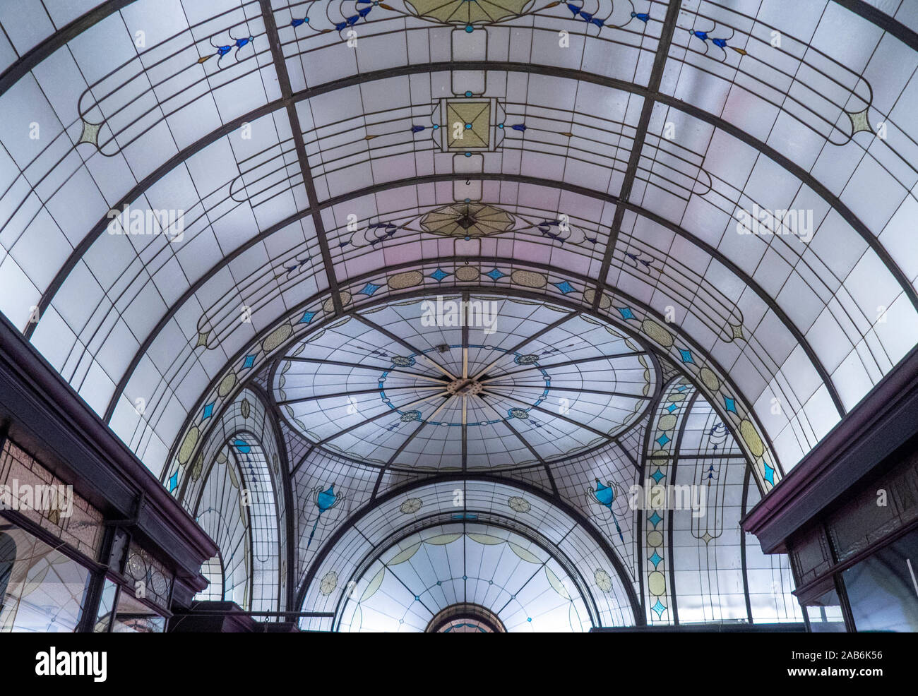 Dome and arched stained glass lead light ceiling in retail shopping ...
