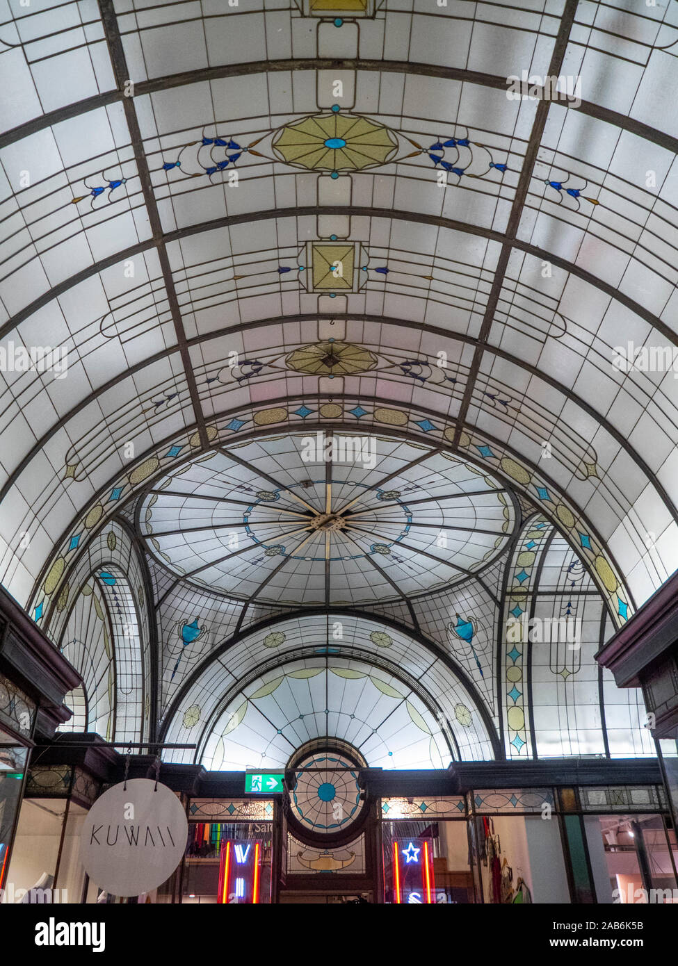 Dome and arched stained glass lead light ceiling in retail shopping ...
