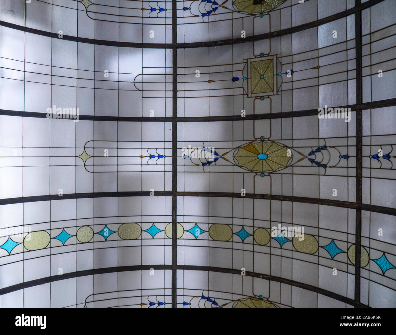 Arched stained glass lead light ceiling in retail shopping Cathedral ...