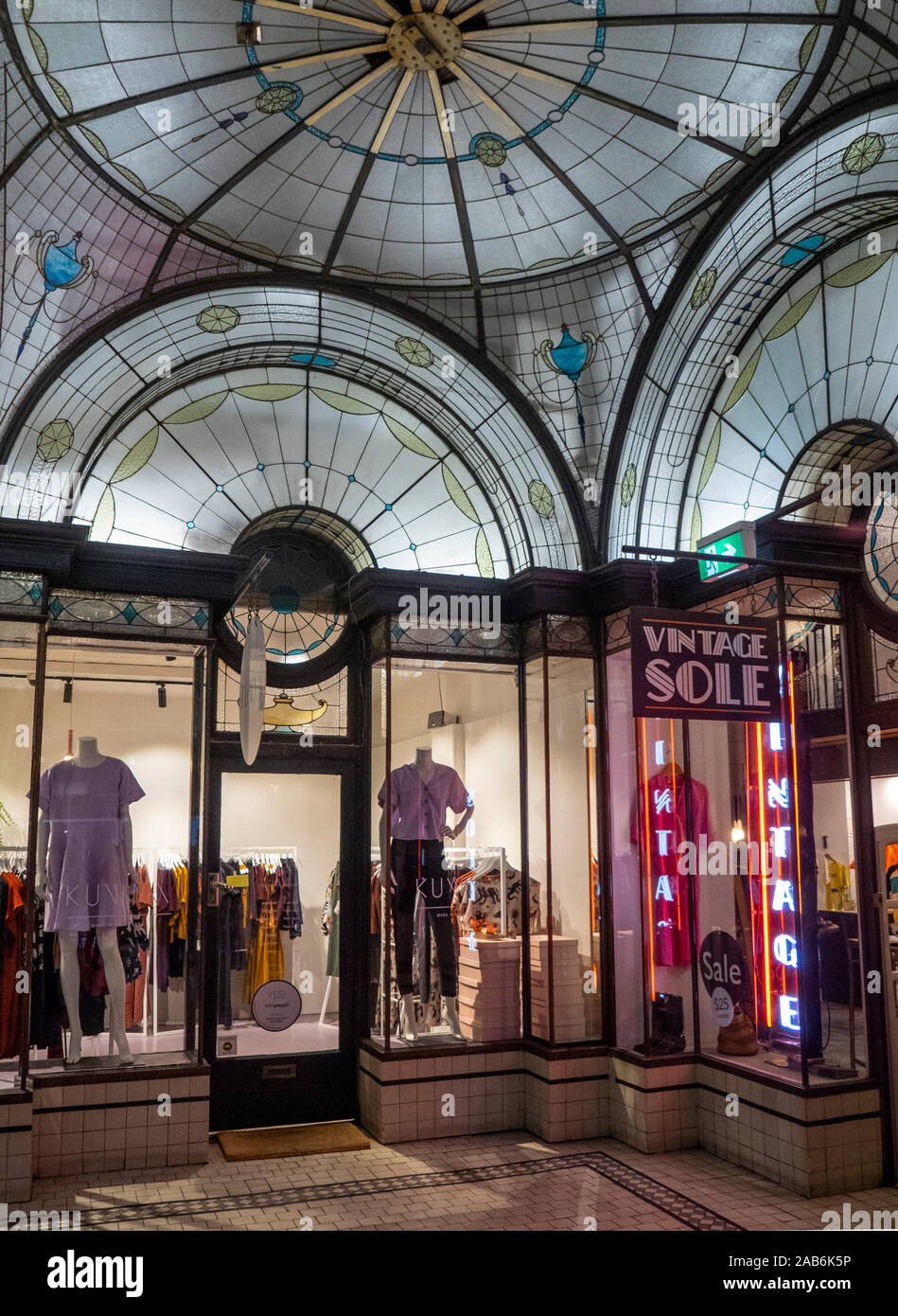 Dome and arched stained glass lead light ceiling in retail shopping ...