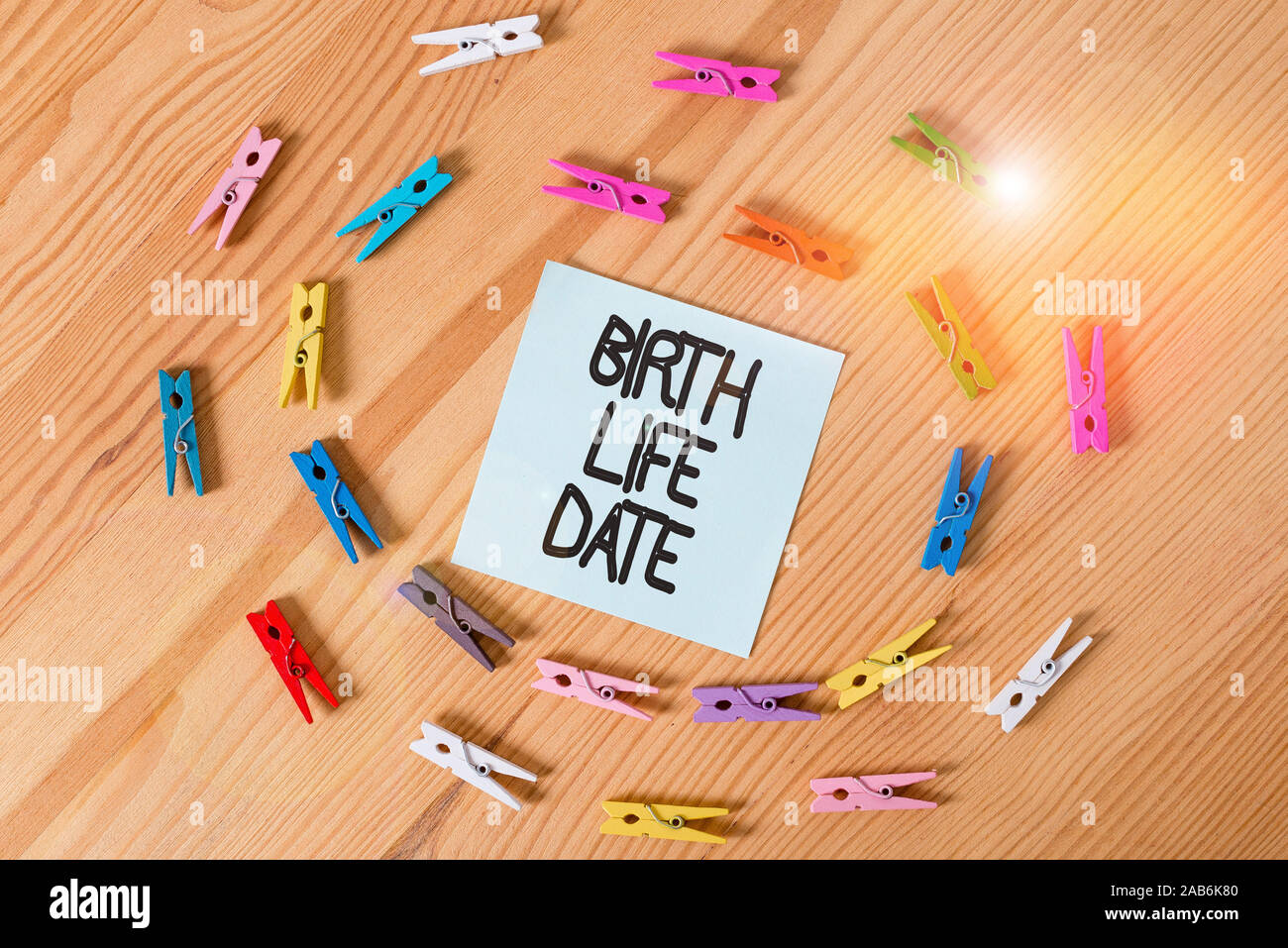 Writing note showing Birth Life Date. Business concept for Day a baby ...
