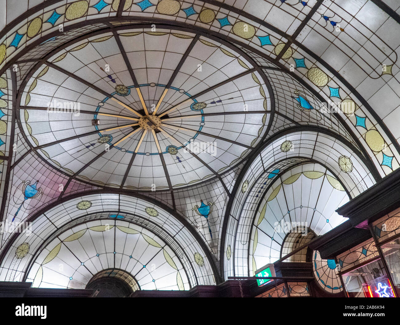 Dome and arched stained glass lead light ceiling in retail shopping ...