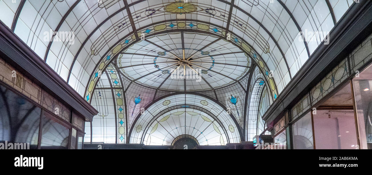 Dome and arched stained glass lead light ceiling in retail shopping ...