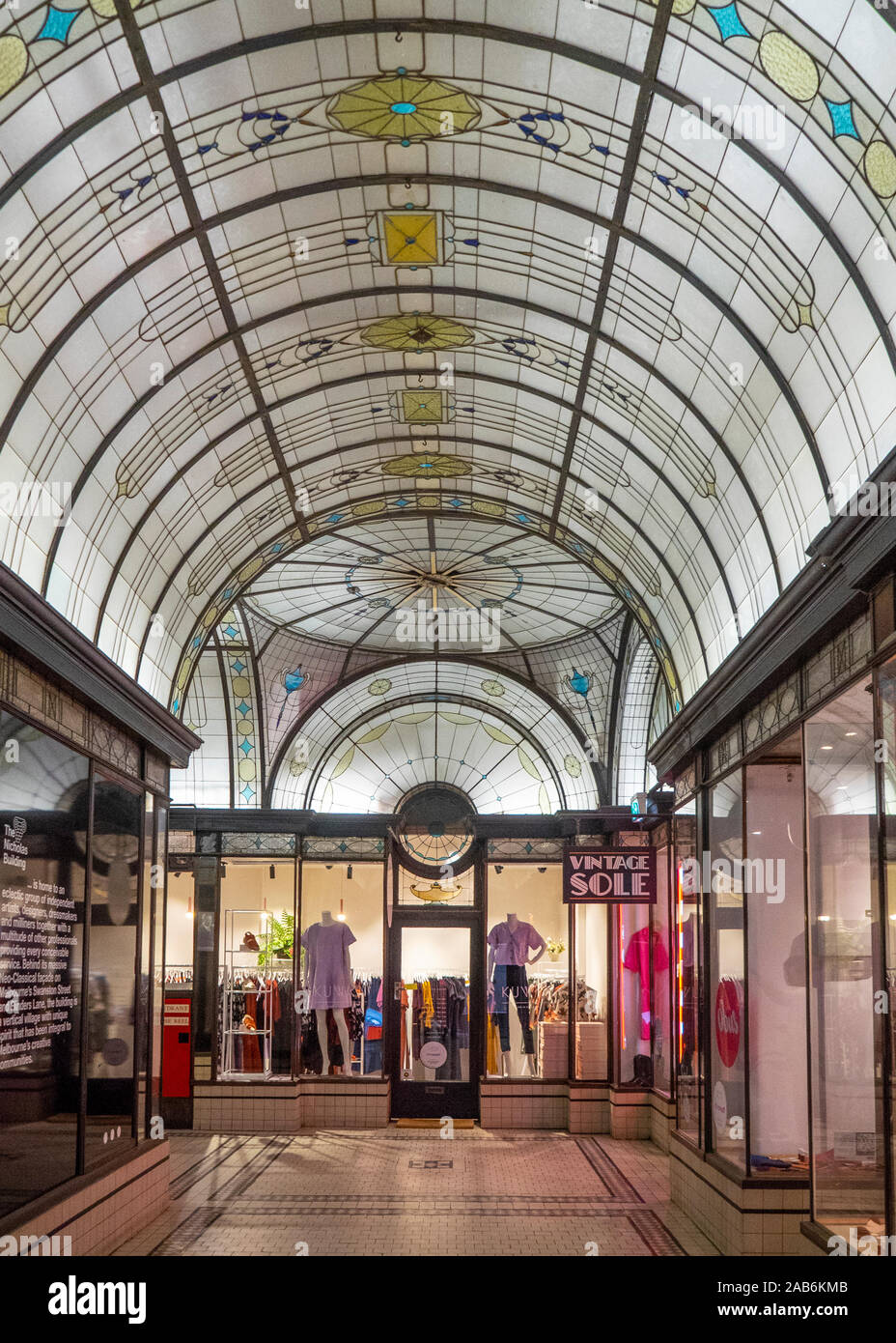 Arched stained glass lead light ceiling in retail shopping Cathedral ...