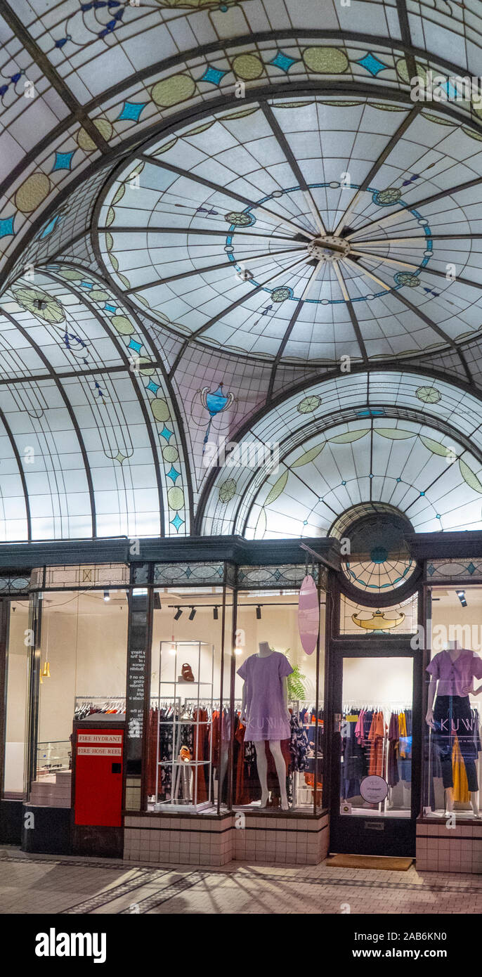 Dome and arched stained glass lead light ceiling in retail shopping ...