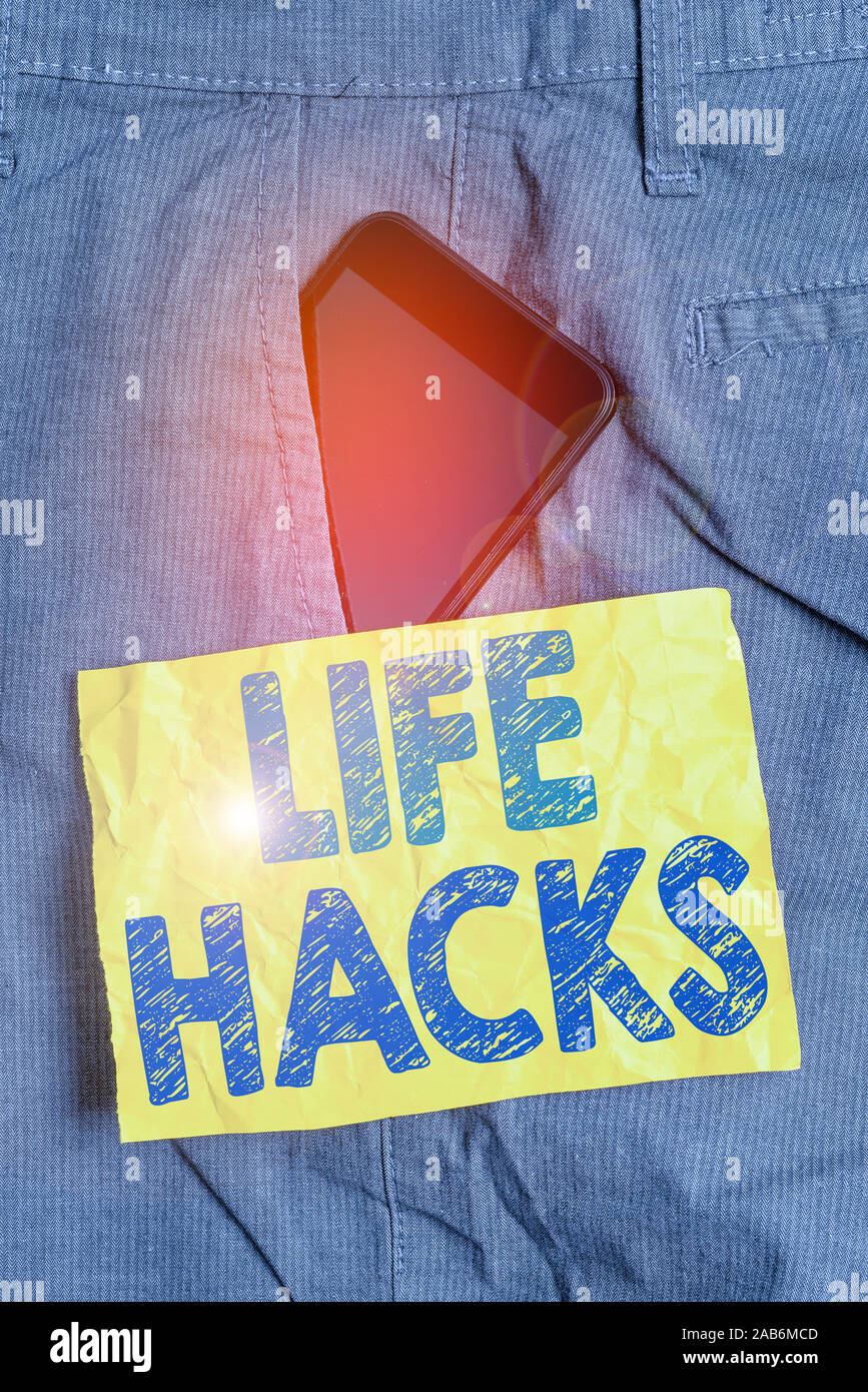 Writing note showing Life Hacks. Business concept for Strategy ...