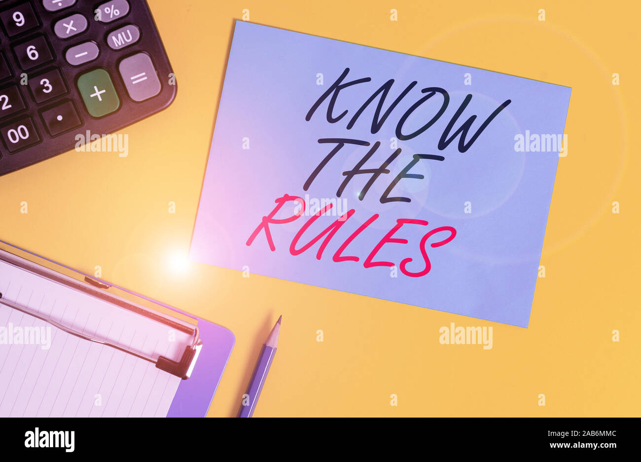 Writing note showing Know The Rules. Business concept for Learn the ...