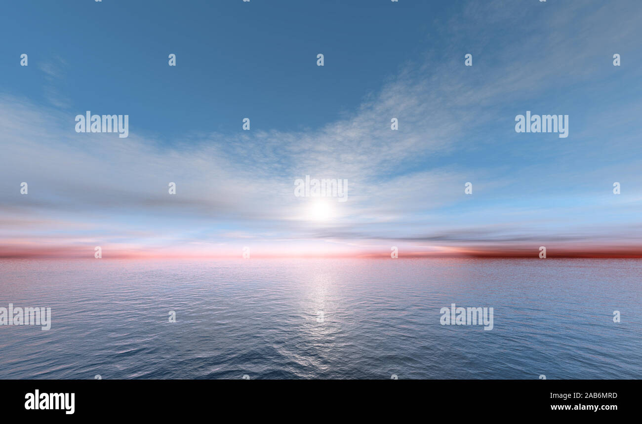 An illustration of a sunset over the ocean Stock Photo - Alamy