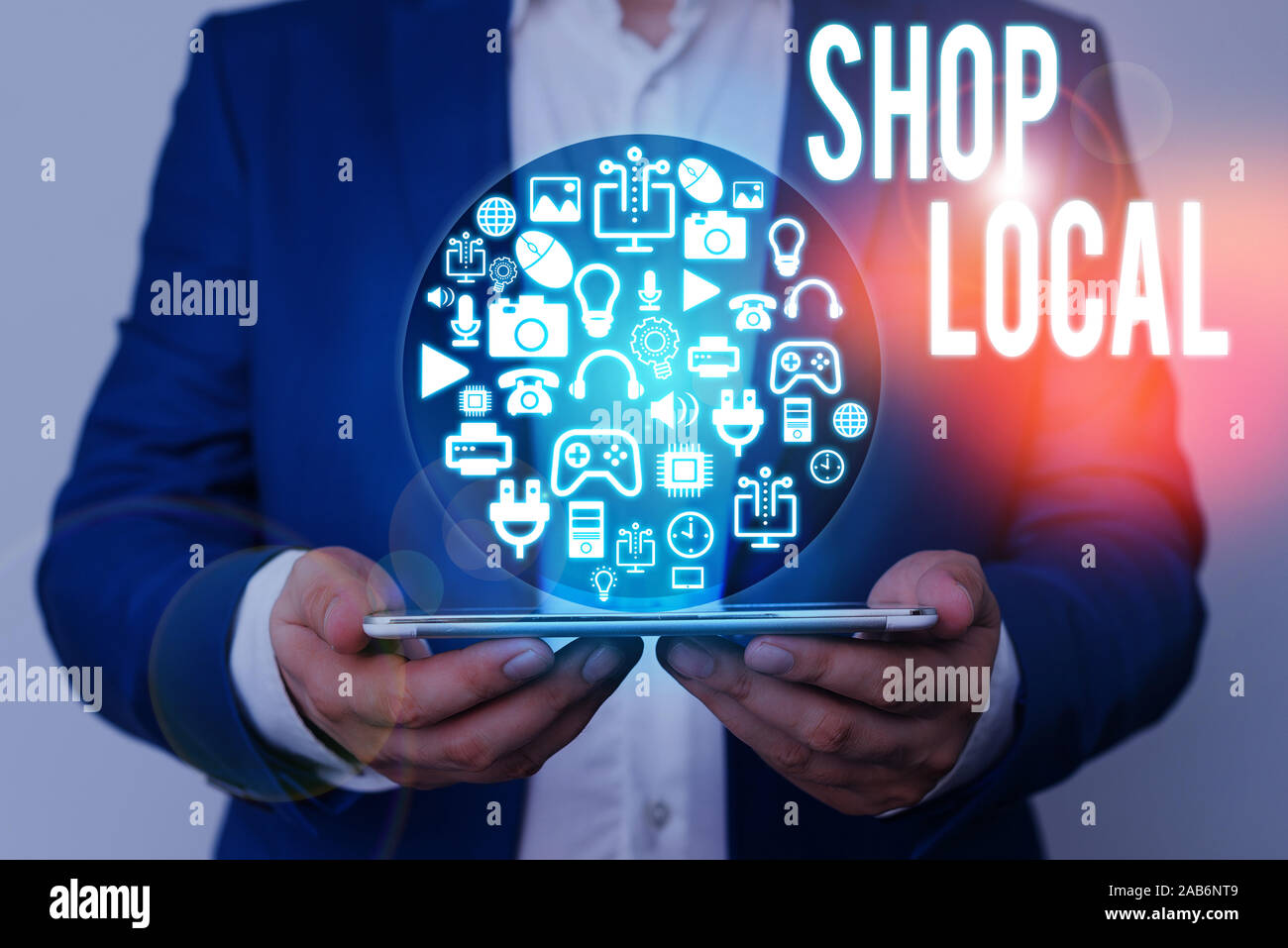 Writing note showing Shop Local. Business concept for a preference to ...