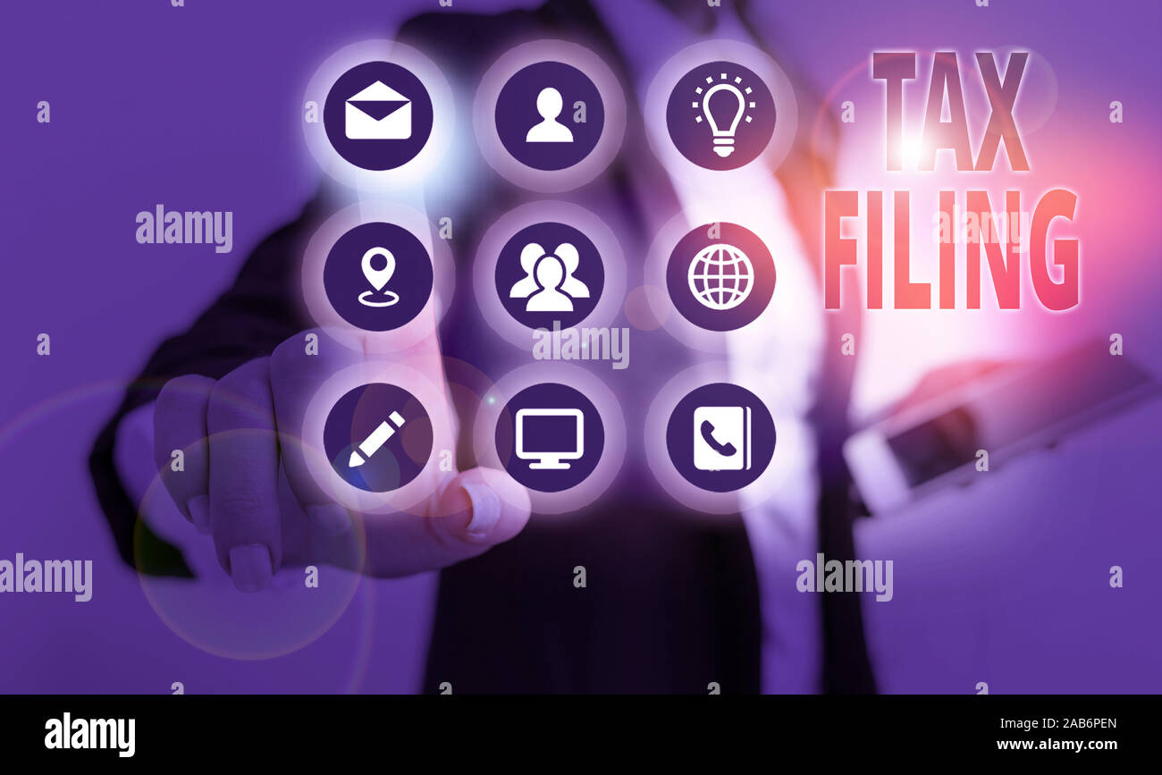 Conceptual hand writing showing Tax Filing. Concept meaning Submitting ...